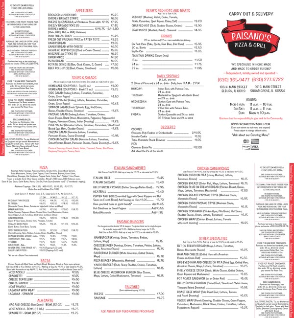 Menu - Pizza, Calzones, Pasta, Italian Sandwiches, Burgers | Paisano’s ...